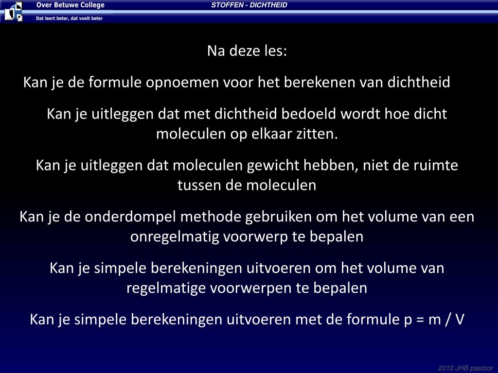 PPT - Na deze les: Kan je de formule opnoemen voor het berekenen van ...