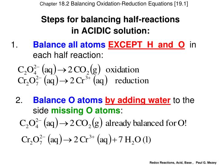 PPT - Chapter 18.2 - Balancing redox equations Redox reactions ...
