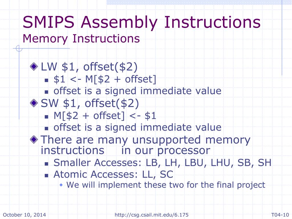 Ppt Constructive Computer Architecture Tutorial 5 Programming Smips Single Core Assembly