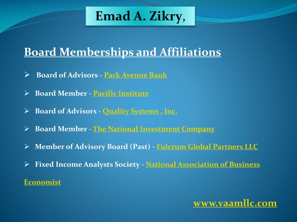 PPT - Emad A. Zikry - CEO of Vanderbilt Avenue Asset Management PowerPoint Presentation - ID:6134294