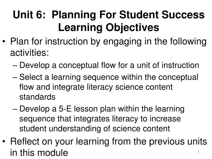 PPT - Unit 6: Planning For Student Success Learning Objectives ...