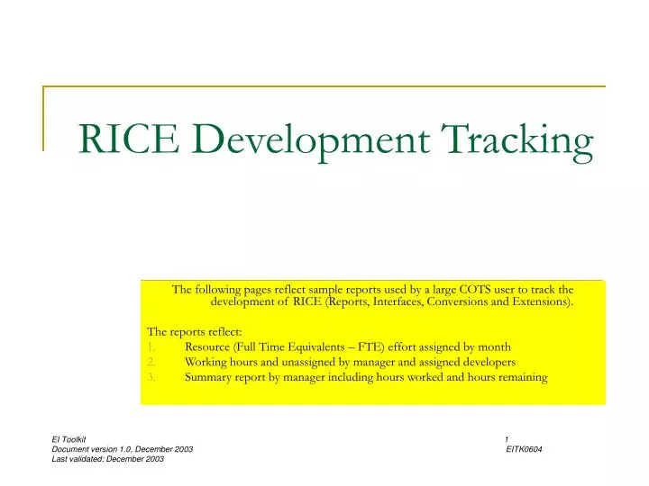 PPT - RICE Development Tracking PowerPoint Presentation, free download ...
