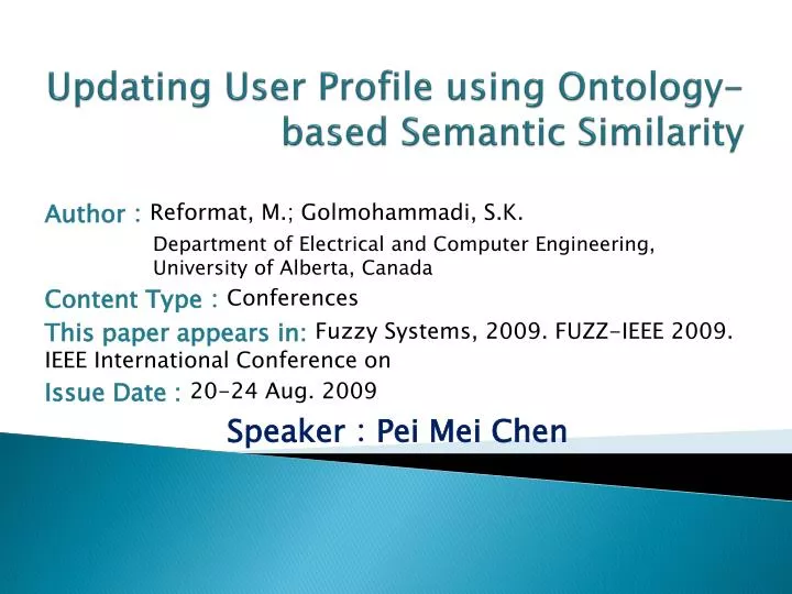 Ppt Updating User Profile Using Ontology Based Semantic Similarity