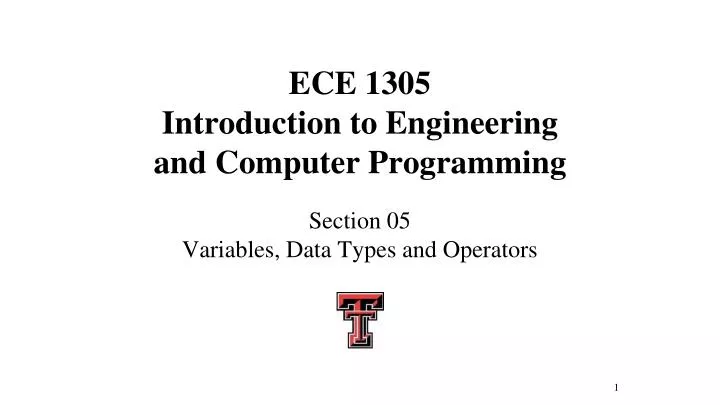 PPT - ECE 1305 Introduction to Engineering and Computer Programming ...