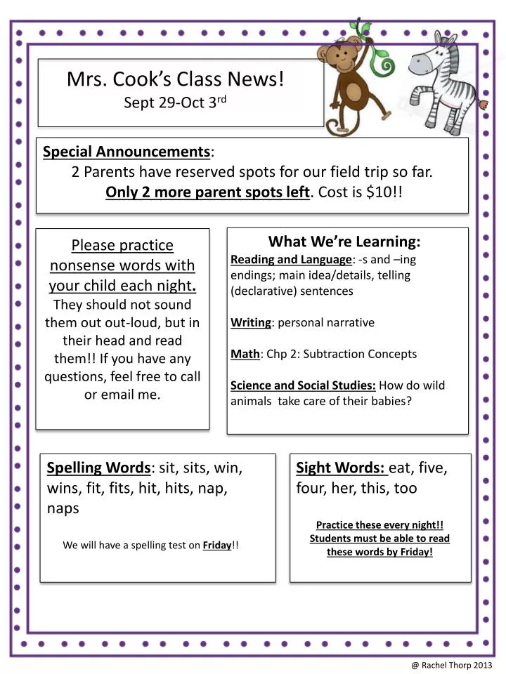 PPT - Mrs. Cook’s Class News! Sept 29-Oct 3 rd PowerPoint Presentation ...