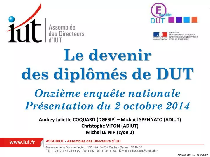 PPT - Le devenir des diplômés de DUT PowerPoint Presentation, free ...