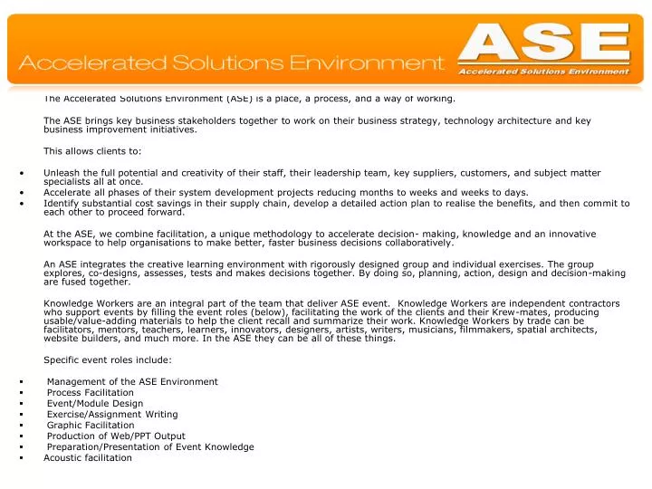 PPT - The Accelerated Solutions Environment (ASE) is a place, a process ...