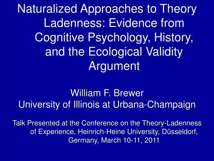 PPT - Overview of Talk The Problem of Theory Ladenness II. Ecological ...