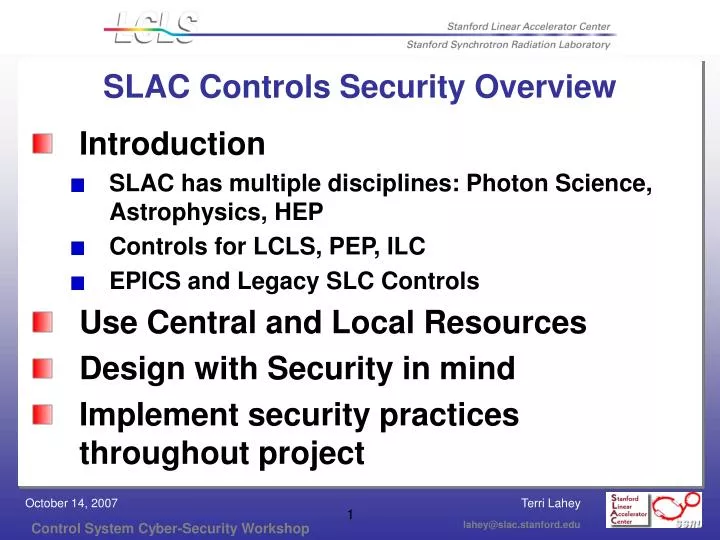PPT - SLAC Controls Security Overview PowerPoint Presentation, free ...
