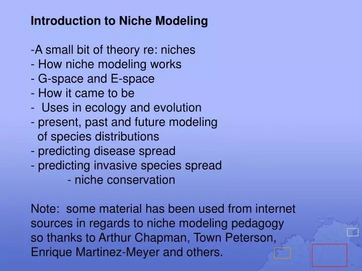 PPT - Introduction to Niche Modeling A small bit of theory re: niches ...