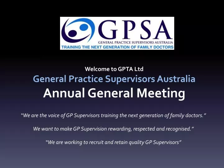 PPT - Welcome to GPTA Ltd General Practice Supervisors Australia Annual ...