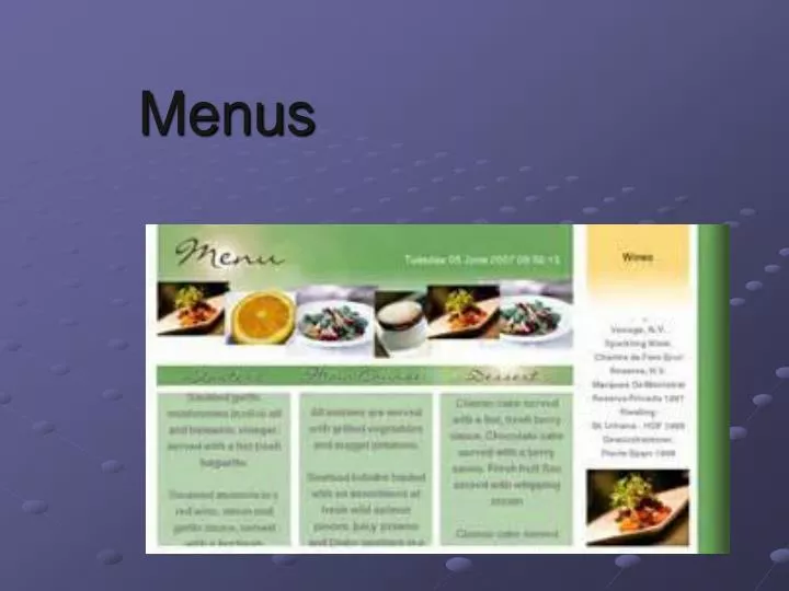 PPT - Menus PowerPoint Presentation, free download - ID:6203528