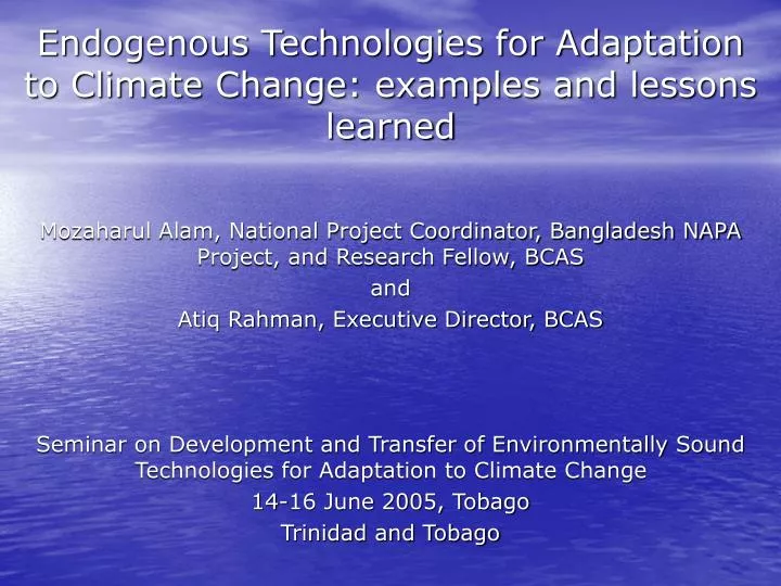 PPT - Endogenous Technologies for Adaptation to Climate Change ...