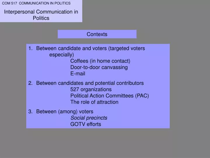 PPT - COM 517 COMMUNICATION IN POLITICS Interpersonal Communication in ...