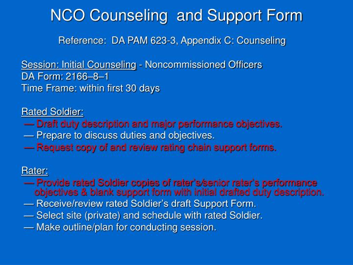 PPT - Introduction to the new NCO Counseling and Support Form DA Form ...