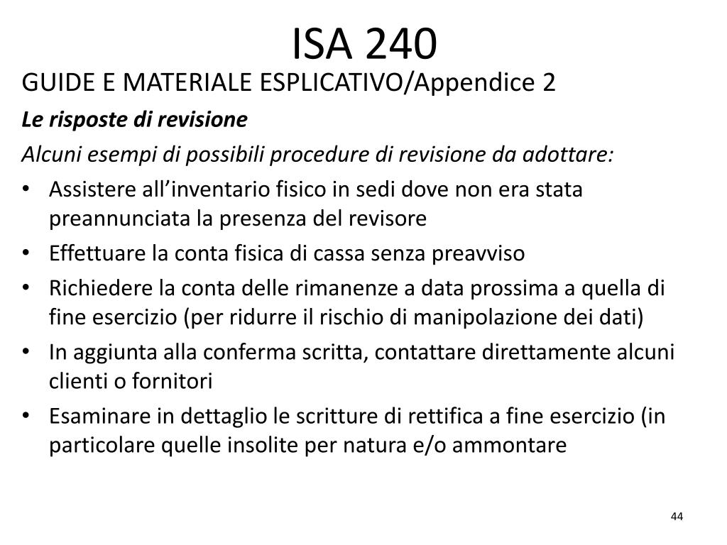 PPT - ISA 240 e Casi Pratici di fallimento del Controllo Interno a ...