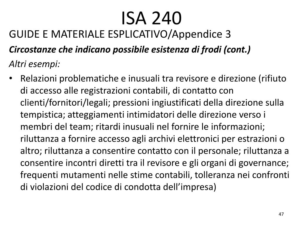 PPT - ISA 240 e Casi Pratici di fallimento del Controllo Interno a ...