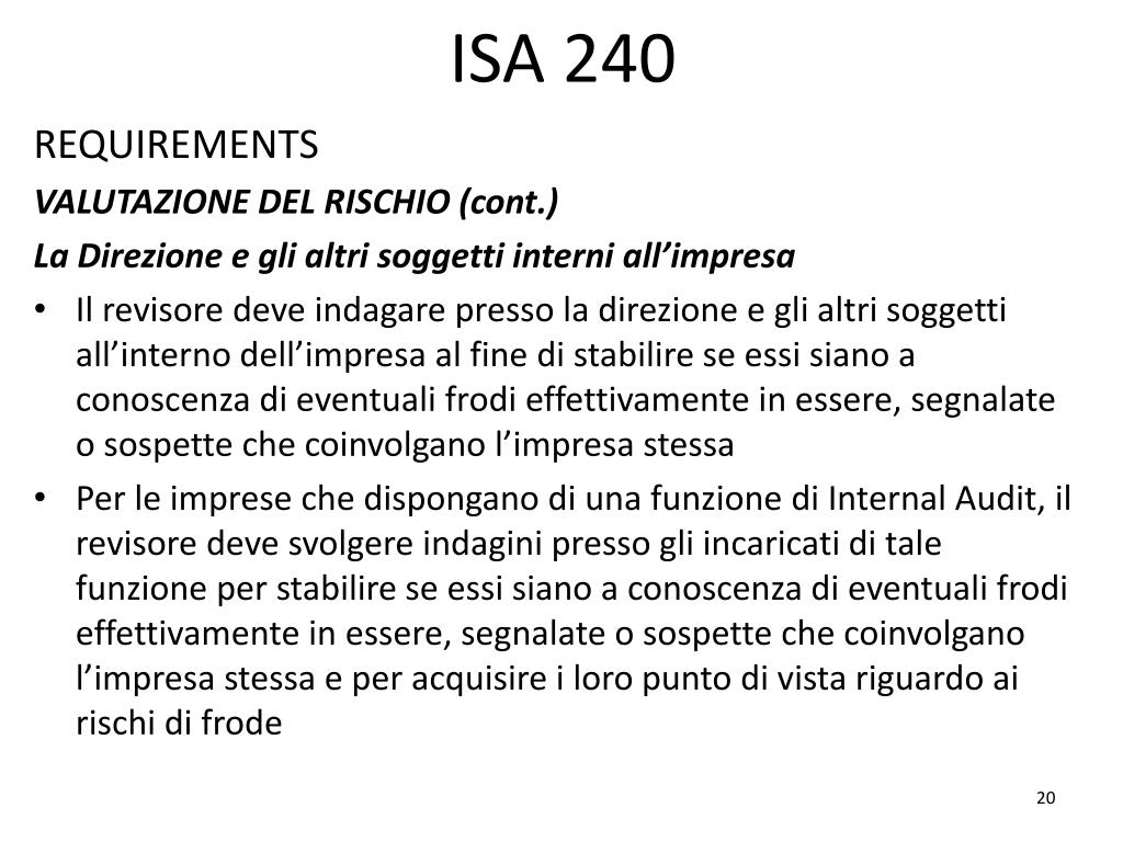 PPT - ISA 240 e Casi Pratici di fallimento del Controllo Interno a ...