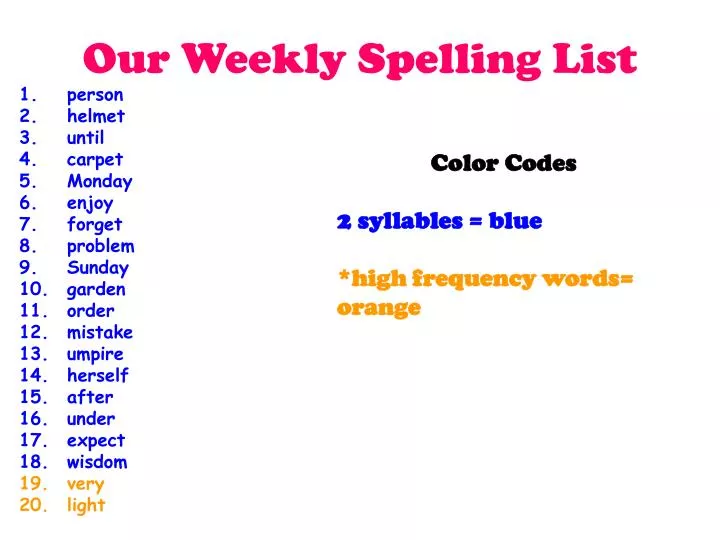 PPT - Our Weekly Spelling List PowerPoint Presentation, free download ...
