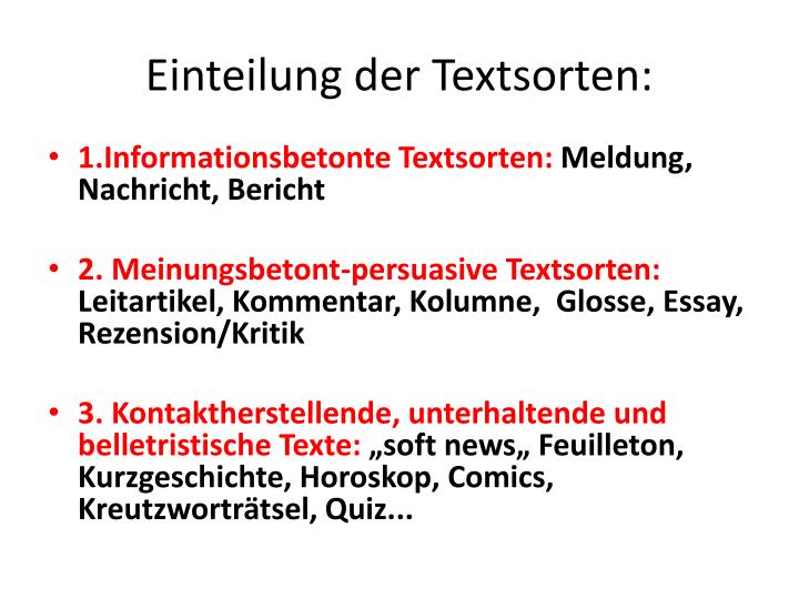 PPT - Textsorten in Massenmedien PowerPoint Presentation - ID:6219331