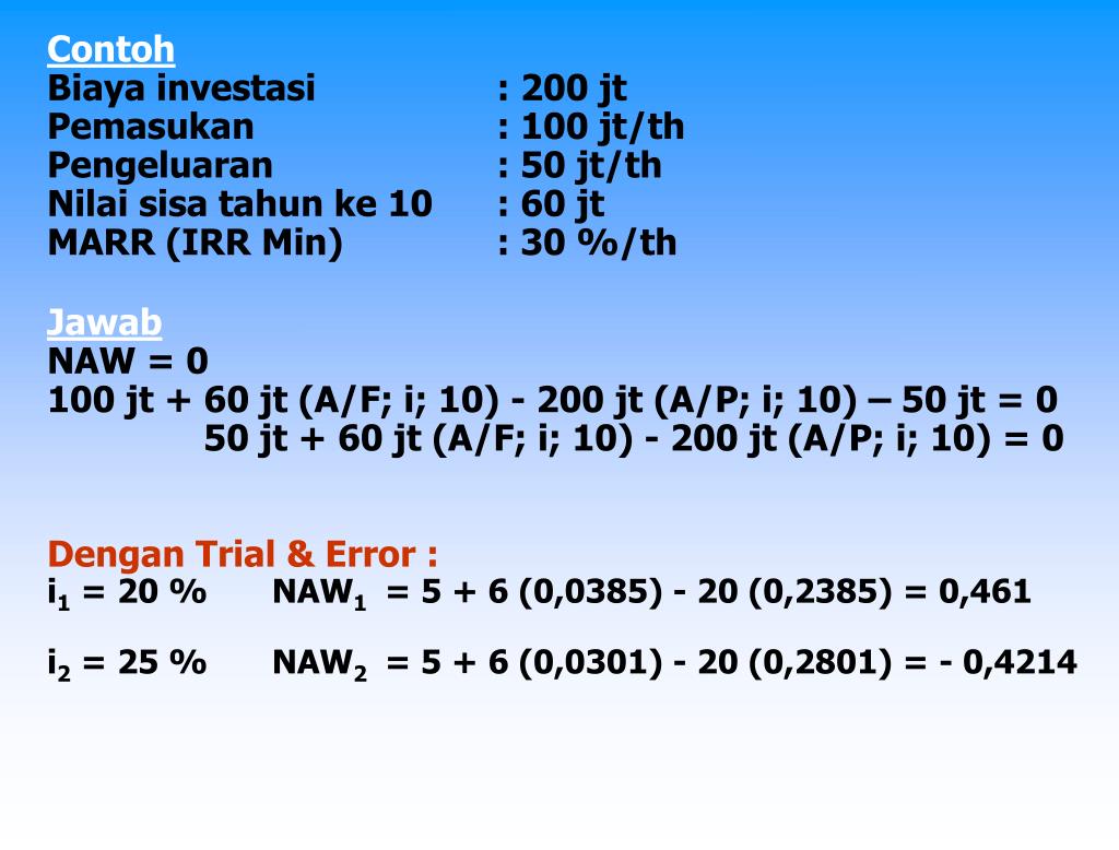 PPT - Analisis Laju/Tingkat Pengembalian Modal Rate of Return (RoR ...
