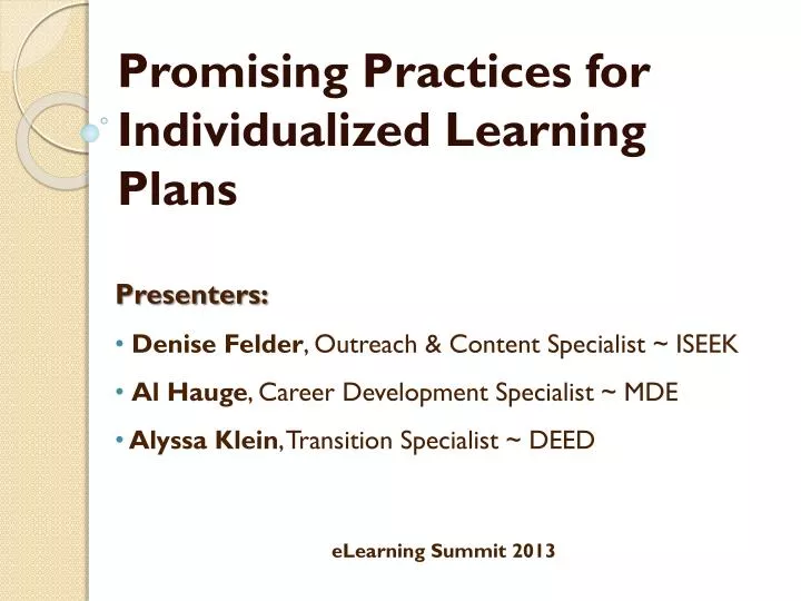 PPT - Promising Practices for Individualized Learning Plans PowerPoint ...