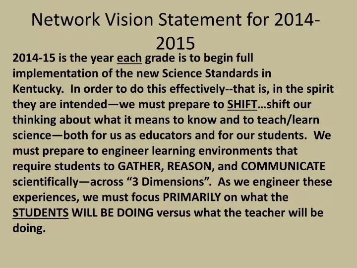 PPT - Network Vision Statement for 2014-2015 PowerPoint Presentation ...