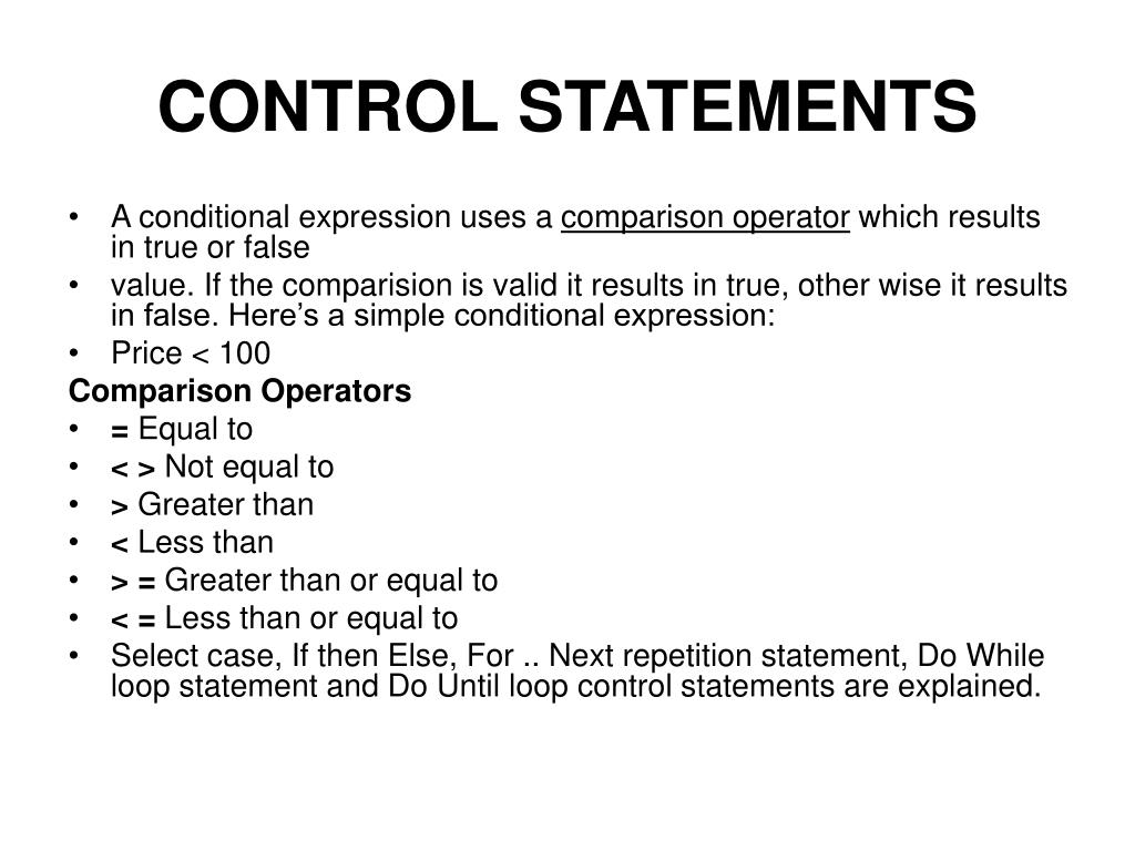PPT CONTROL STATEMENTS PowerPoint Presentation Free Download ID