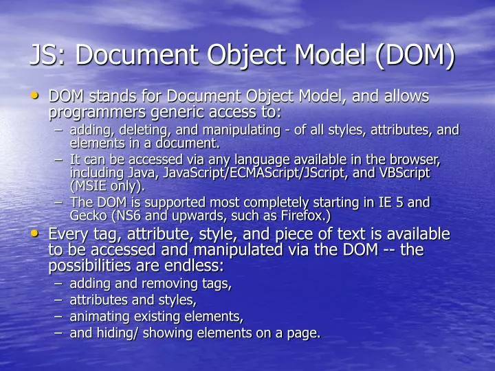 Ppt Js Document Object Model Dom Powerpoint Presentation Free