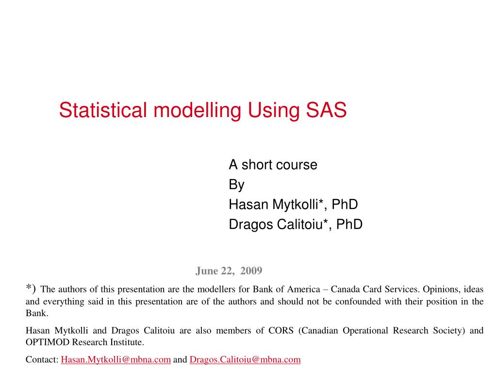 Ppt Statistical Modelling Using Sas Powerpoint Presentation Free