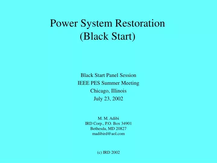 PPT - Power System Restoration (Black Start) PowerPoint Presentation ...