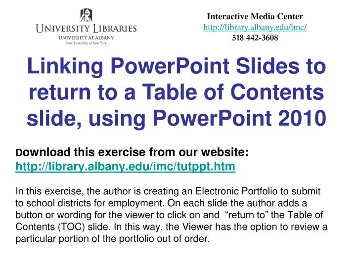 PPT - Linking PowerPoint Slides to return to a Table of Contents slide ...