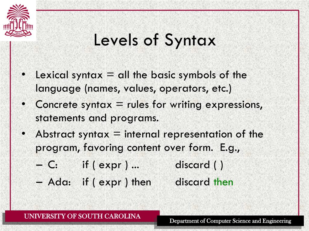 Ppt Csce 330 Programming Language Structures Syntax Slides Mainly Based On Tucker And Noonan 5046