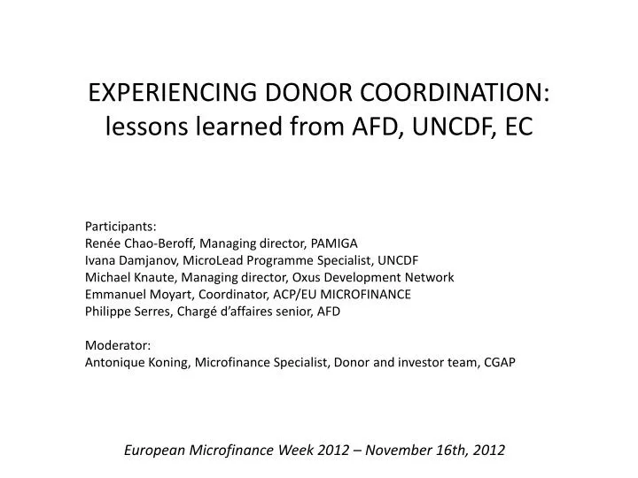 PPT - EXPERIENCING DONOR COORDINATION: lessons learned from AFD, UNCDF ...