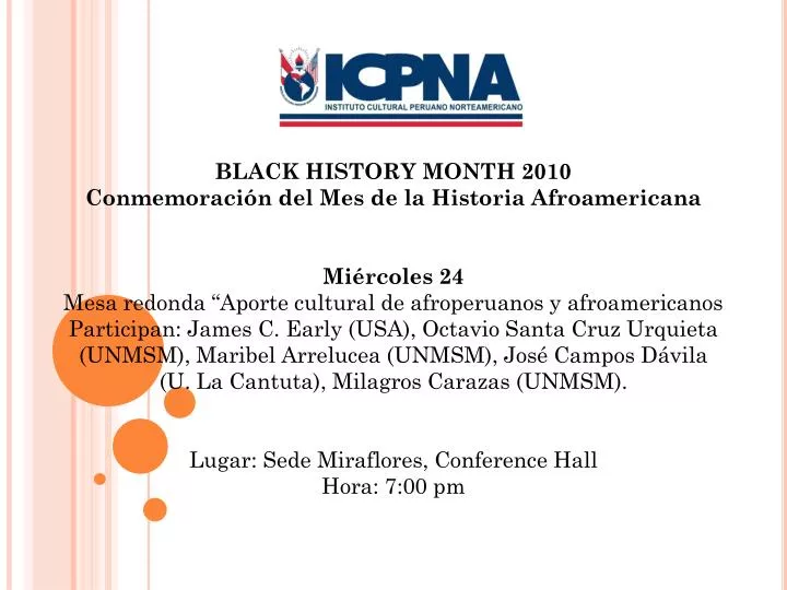 PPT - BLACK HISTORY MONTH 2010 Conmemoración del Mes de la Historia ...