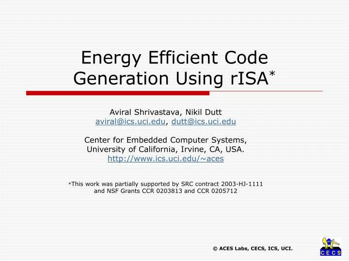 PPT - Energy Efficient Code Generation Using rISA * PowerPoint ...