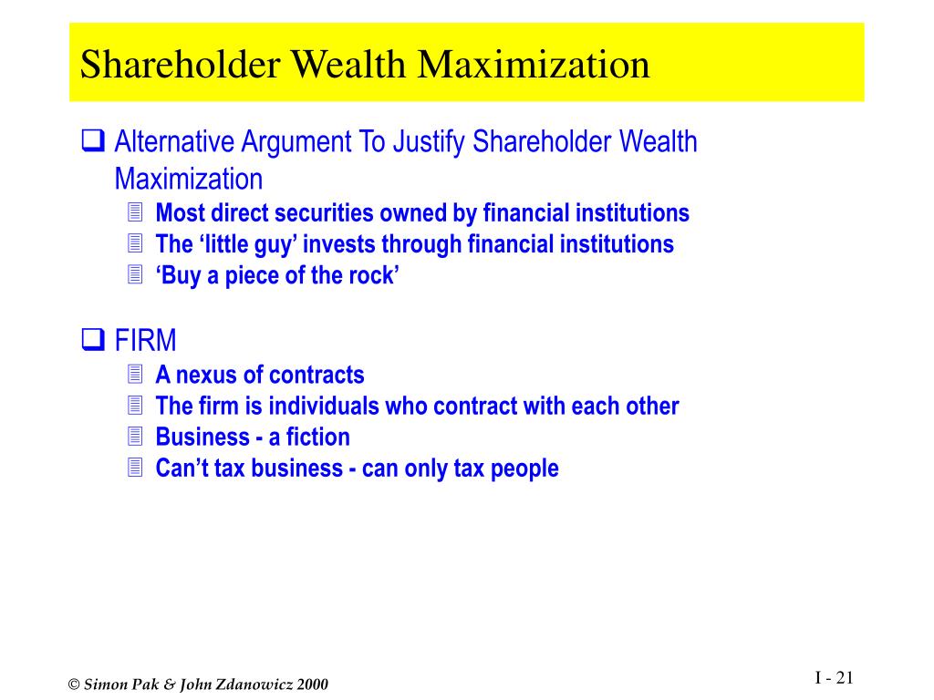 Maximizing Shareholder Value Maximizing Shareholder Value