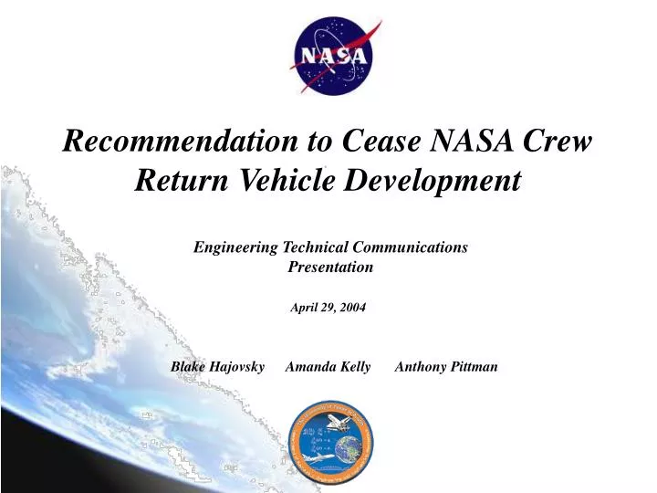 PPT - Recommendation to Cease NASA Crew Return Vehicle Development ...