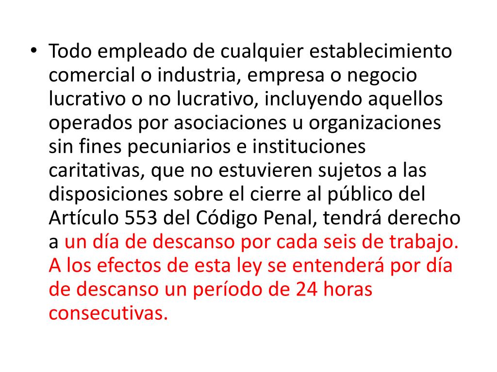 PPT - DIA DE DESCANSO LEY NUM. 289 de 9 de abril de 1946, según ...