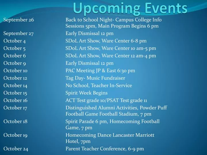 PPT - Upcoming Events PowerPoint Presentation, free download - ID:6280964
