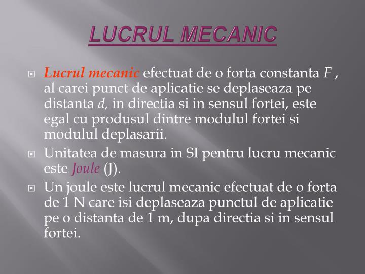 PPT - Energia mecanica si lucrul mecanic PowerPoint Presentation - ID ...