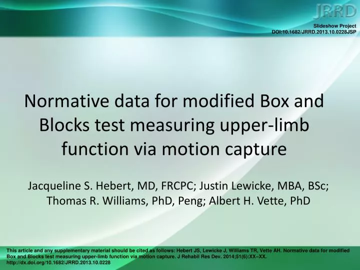 PPT - Normative data for modified Box and Blocks test measuring upper ...