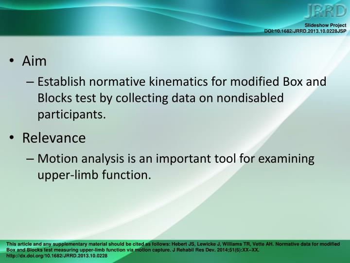 PPT - Normative data for modified Box and Blocks test measuring upper ...