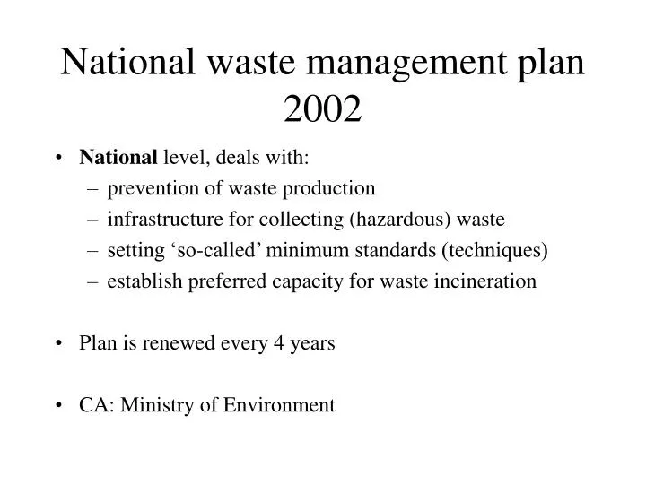 PPT - National waste management plan 2002 PowerPoint Presentation, free ...