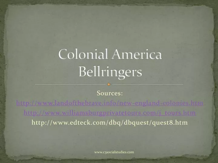PPT - Colonial America Bellringers PowerPoint Presentation, free ...