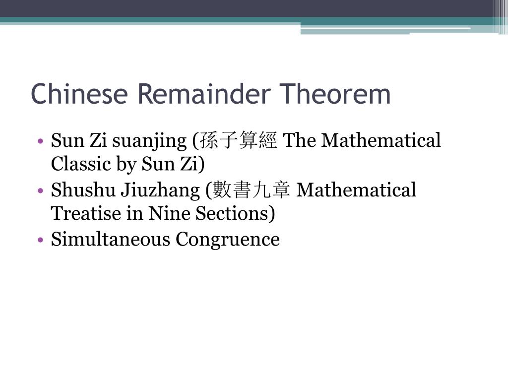 Ppt Chinese Remainder Theorem Powerpoint Presentation Free Download