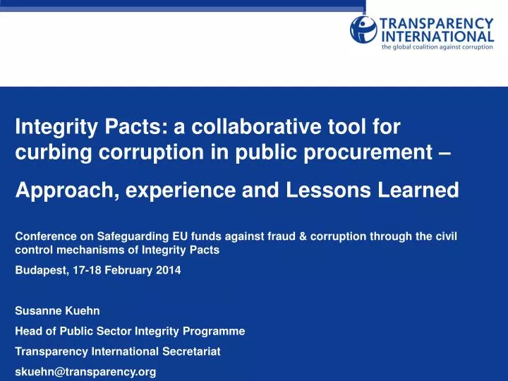 PPT - Integrity Pacts: a collaborative tool for curbing corruption in ...