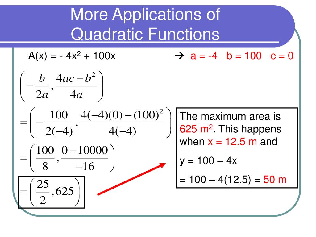 PPT More Applications Of Quadratic Functions PowerPoint Presentation