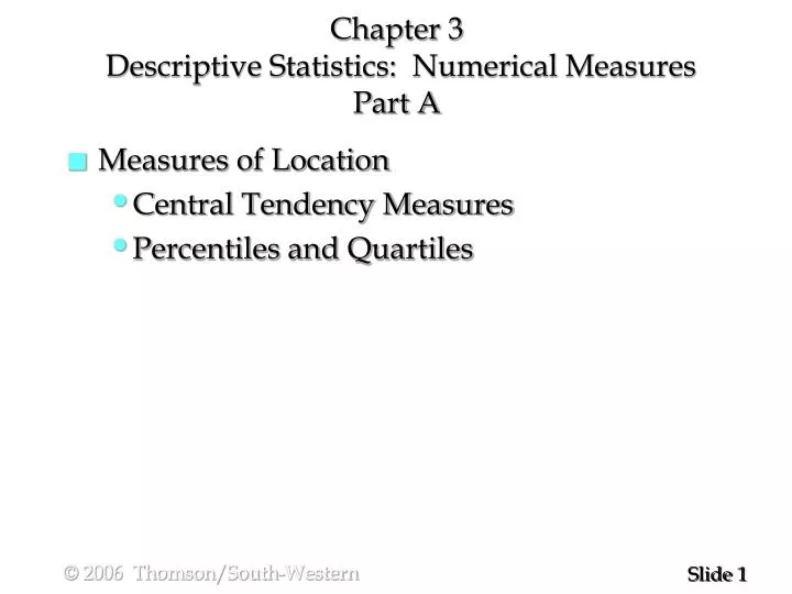 PPT - Chapter 3 Descriptive Statistics: Numerical Measures Part A ...
