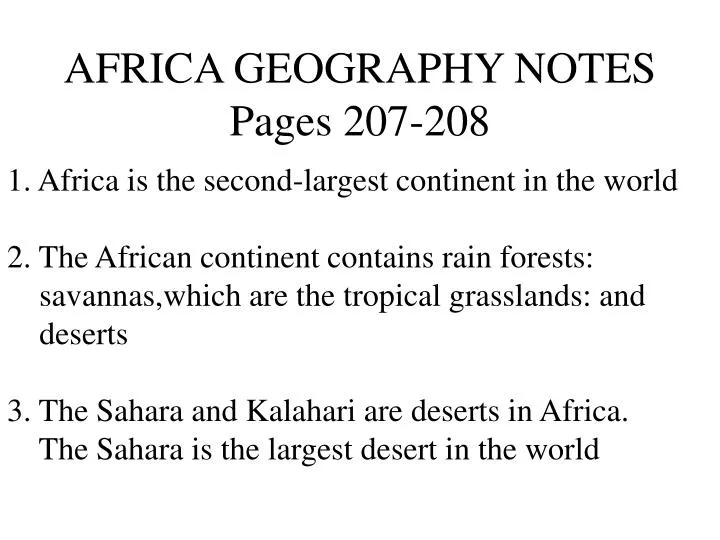 PPT - AFRICA GEOGRAPHY NOTES Pages 207-208 PowerPoint Presentation ...